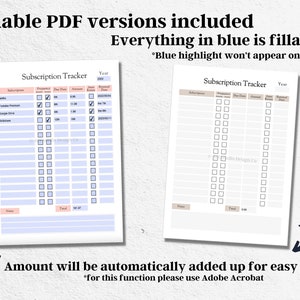Subscription Tracker Printable Bill Organizer Yearly Bill | Etsy