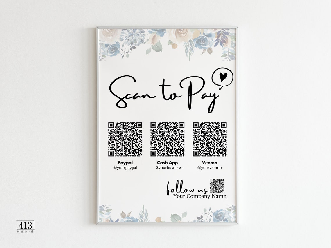 Editable QR Code Sign Template Edit With Canva, Scan to Pay Sign, Small ...
