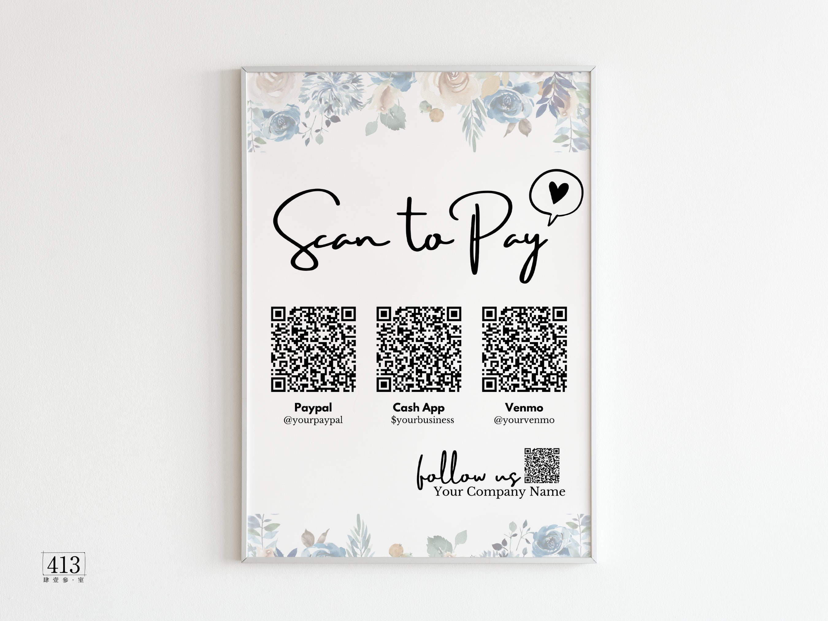 Editable QR Code Sign Template Edit With Canva, Scan to Pay Sign, Small ...