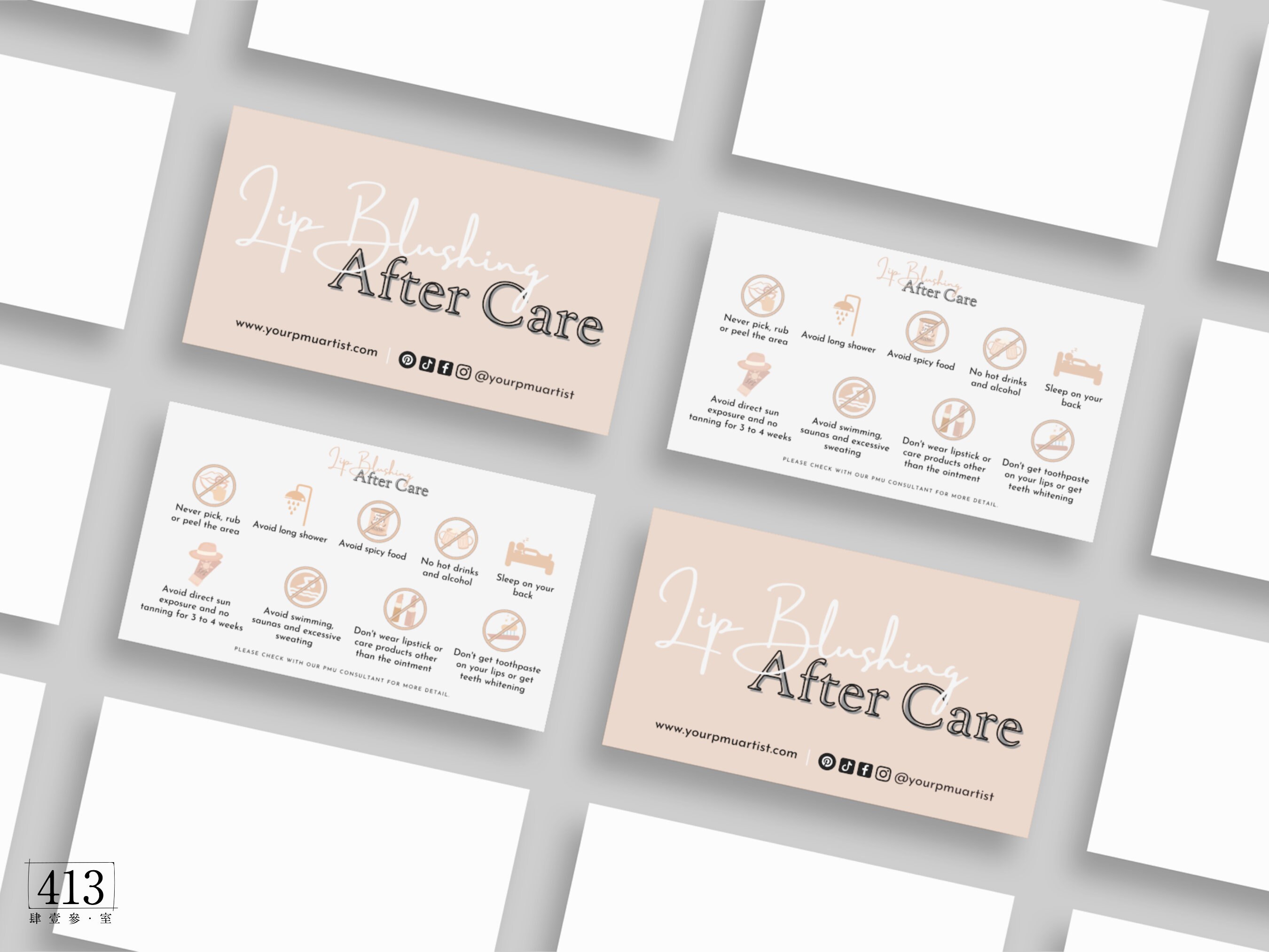 PMU Lip Blush Aftercare Template, Editable PMU Business Card, Permanent ...