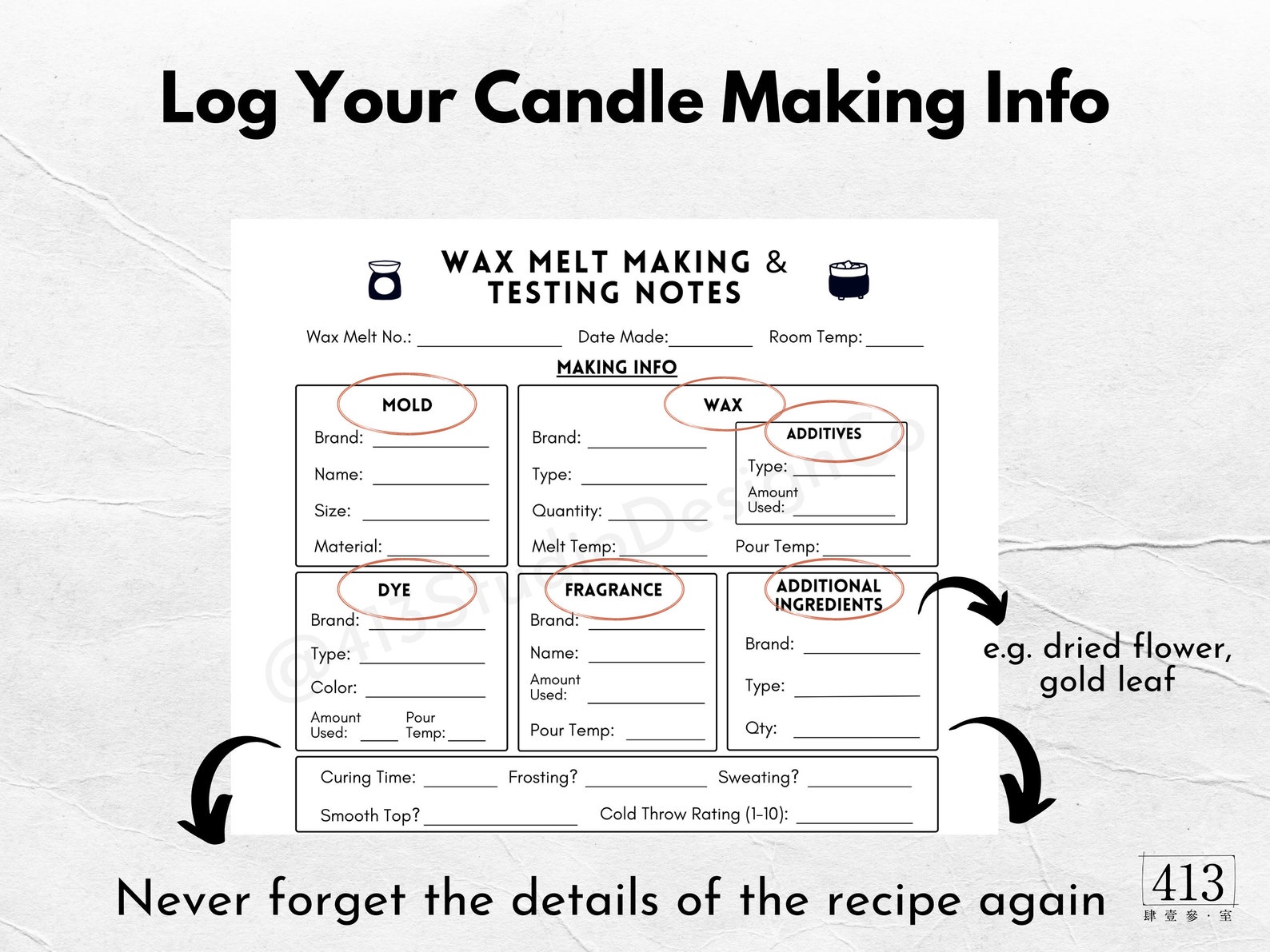 Wax Melt Making and Testing Template, Wax Melt Making Testing Sheet ...