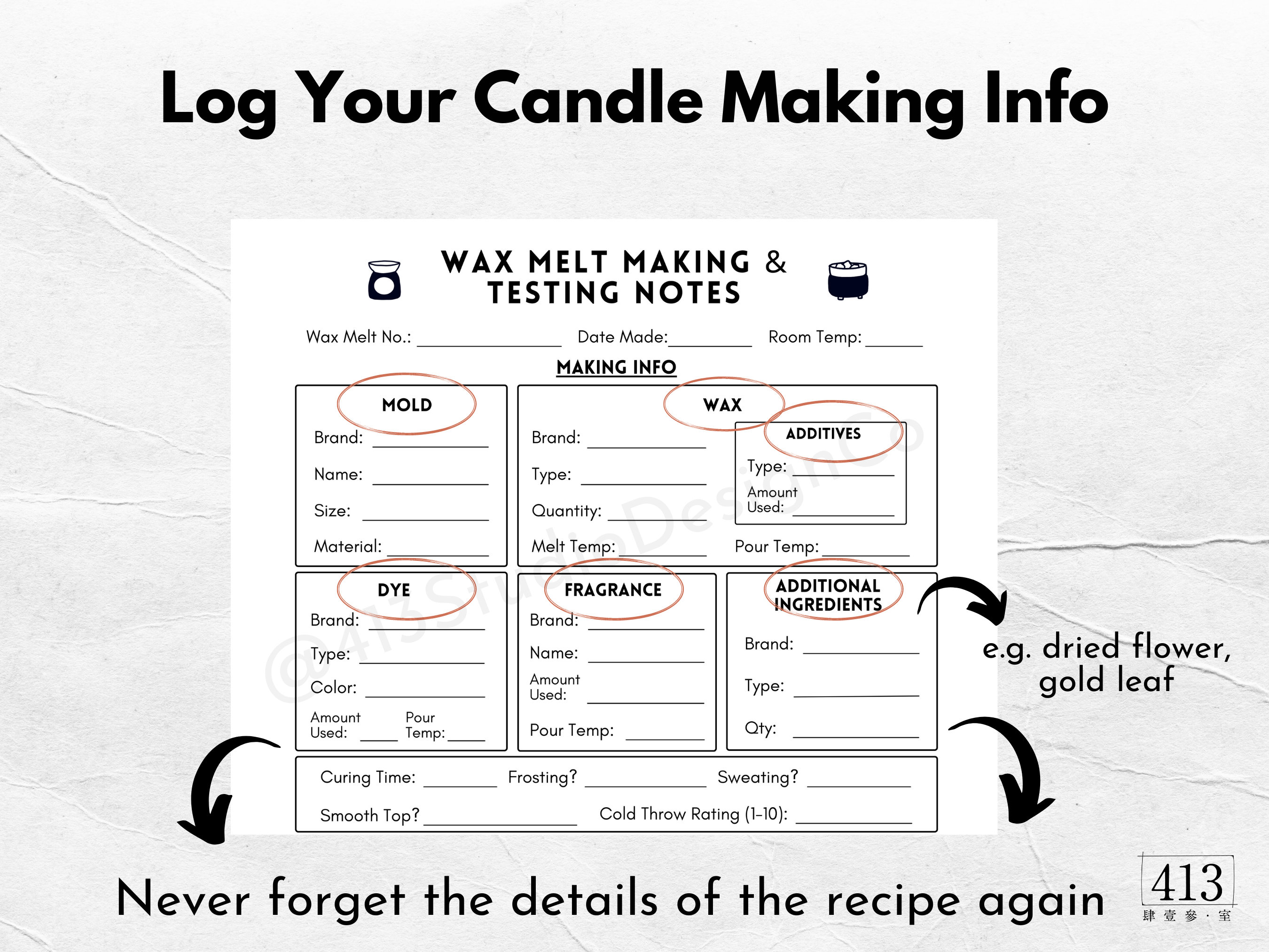 Wax Melt Making and Testing Template, Wax Melt Making Testing Sheet ...