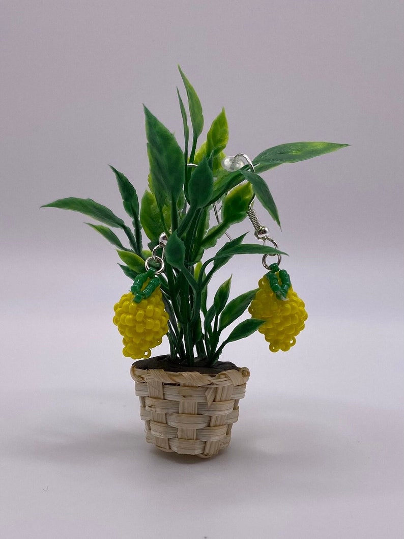 Beaded Lemon Earrings | 3D Handmade Glass Seed Bead Fruit Earrings - Etsy