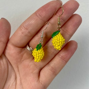 Beaded Lemon Earrings | 3D Handmade Glass Seed Bead Fruit Earrings - Etsy