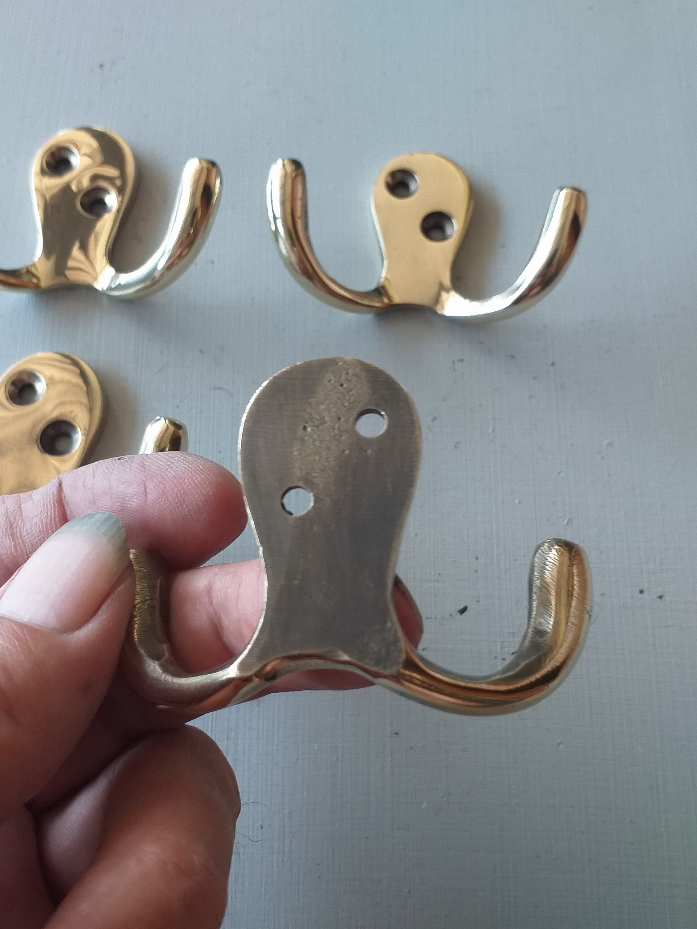 4 Vintage Solid Brass Reclaimed Coat Hooks NOT Lacquered or Coated With ...