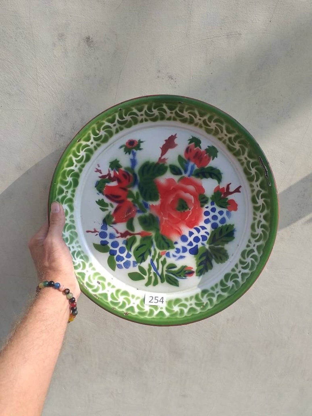 Vintage Enamel Tray With Floral Design Enamelware Tray - Etsy