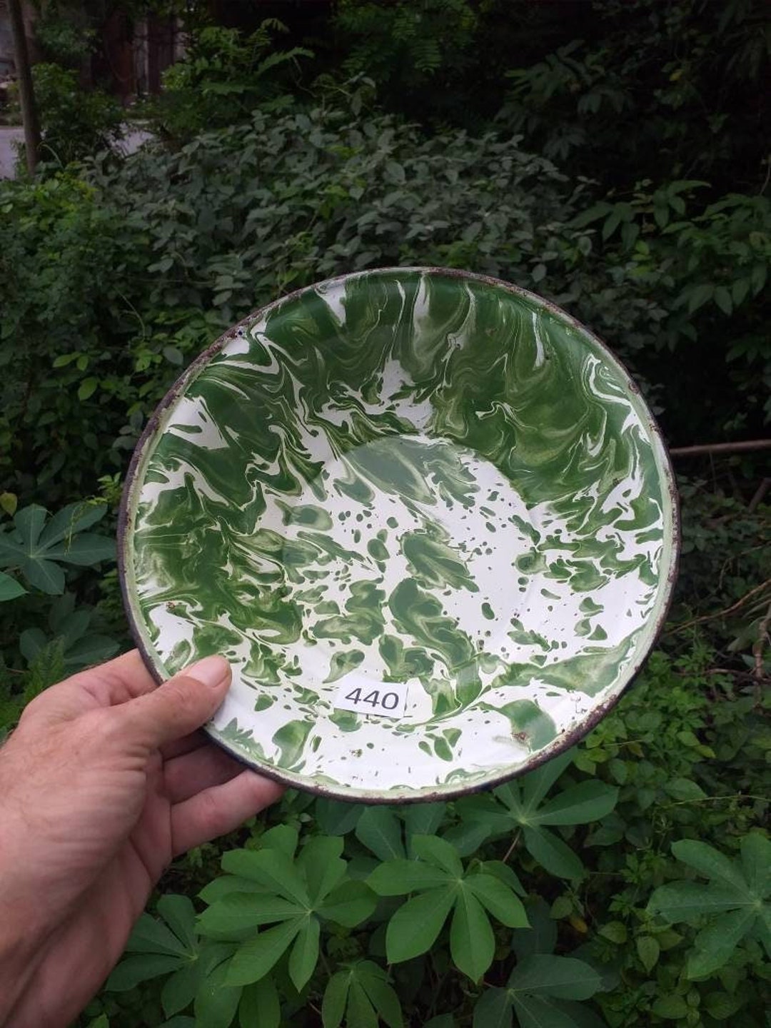 Vintage Green Swirl Enamelware Bowl 9inch Antique Green Splatter Enamel ...