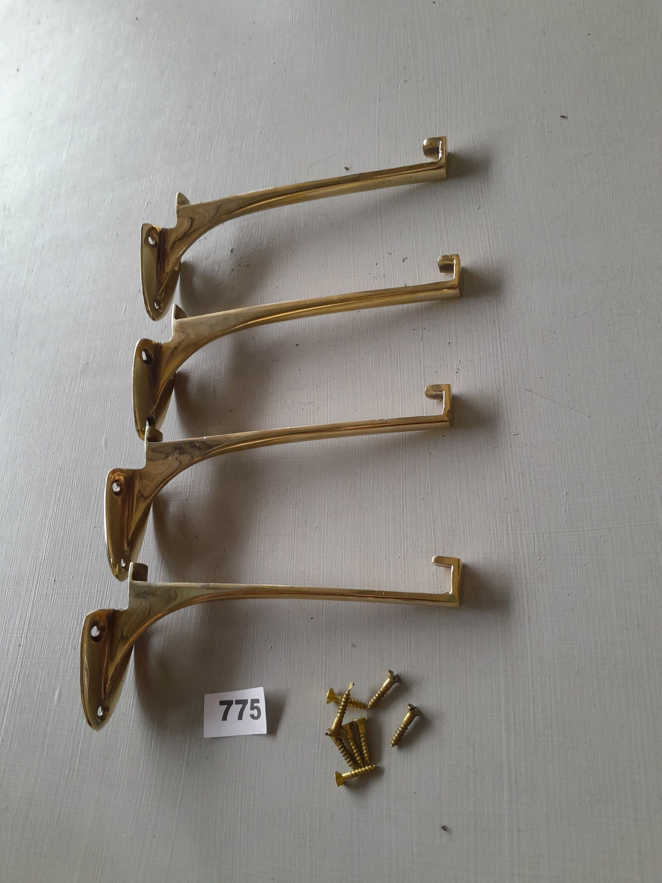 2 Pairs of 5 Inch Vintage Style Cast Brass Glass Shelf Brackets NOT ...
