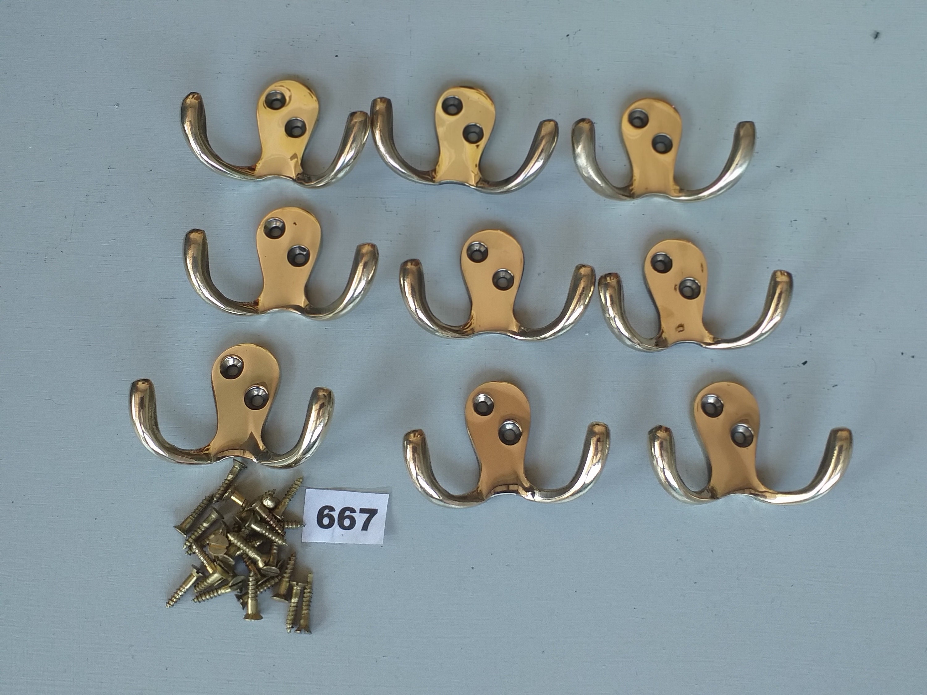 9 Vintage Solid Brass Reclaimed Coat Hooks NOT Lacquered or Coated With ...