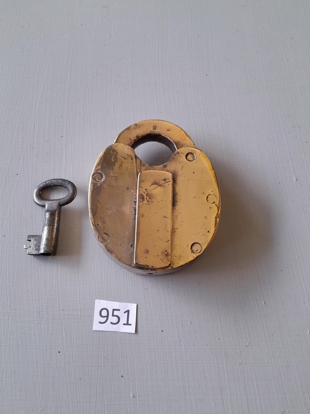 Large Vintage Brass Railroad or Railway Padlock With Spring Loaded Key ...