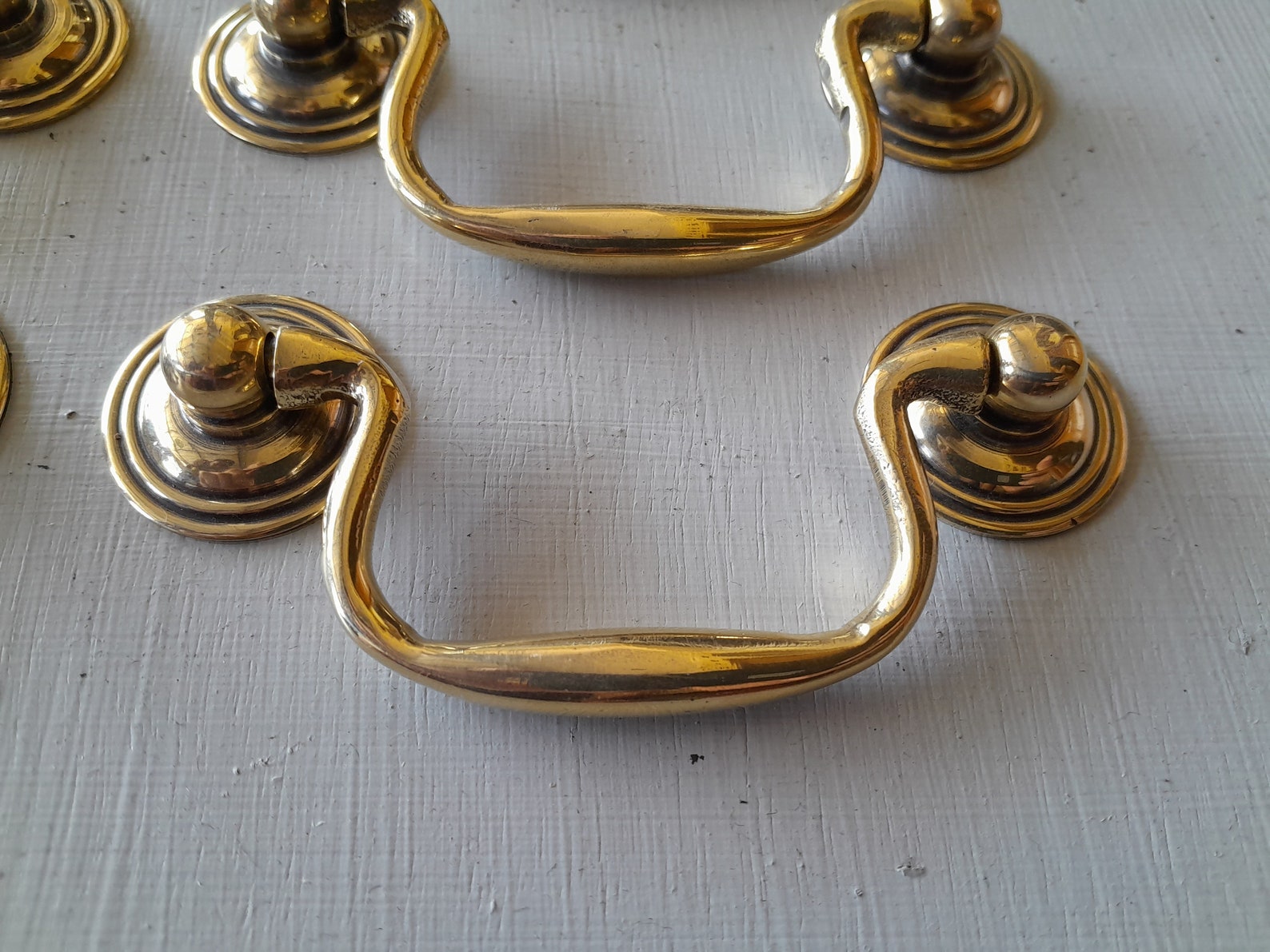 10 Vintage Style Solid Brass Cabinet Handles in Natural Polished Brass ...
