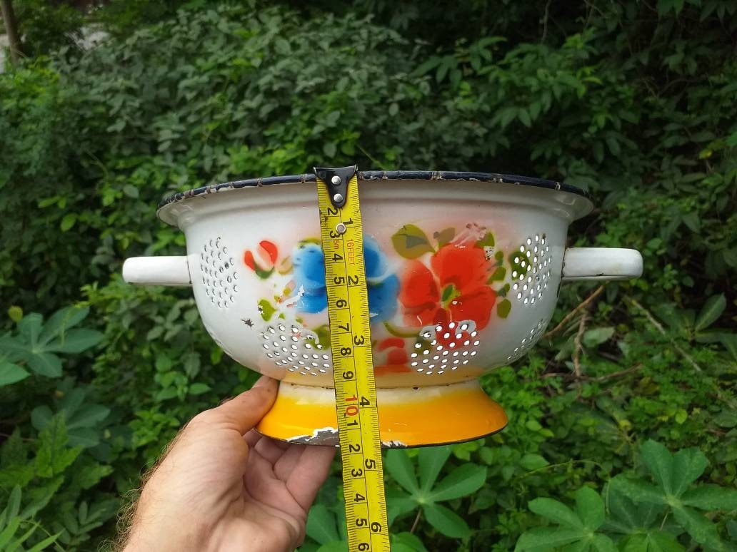Vintage Enamelware Colander Strainer With Floral Design 1950s - Etsy