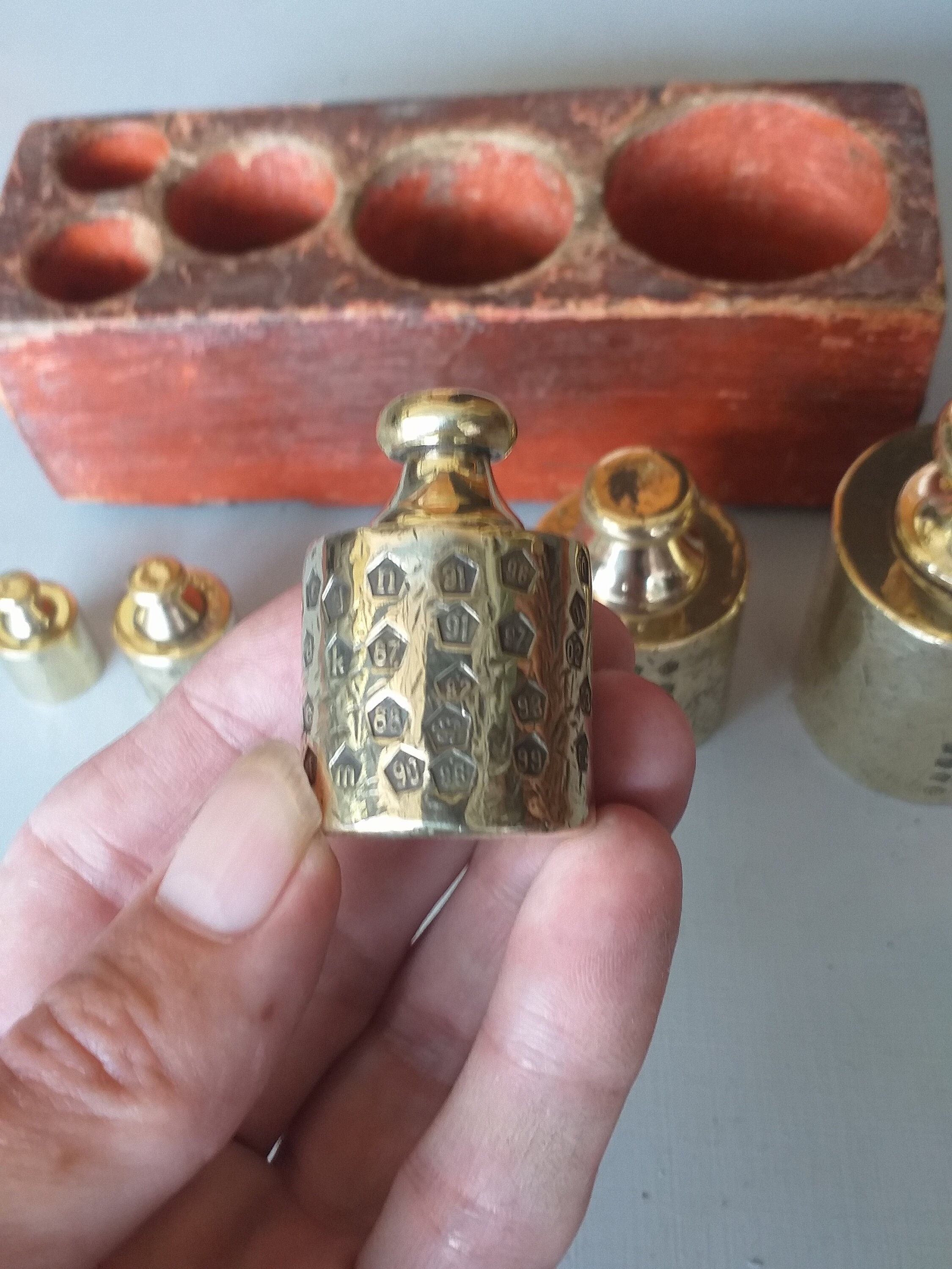 Early Vintage Brass Weights Set With Lots of Date Stamps With - Etsy