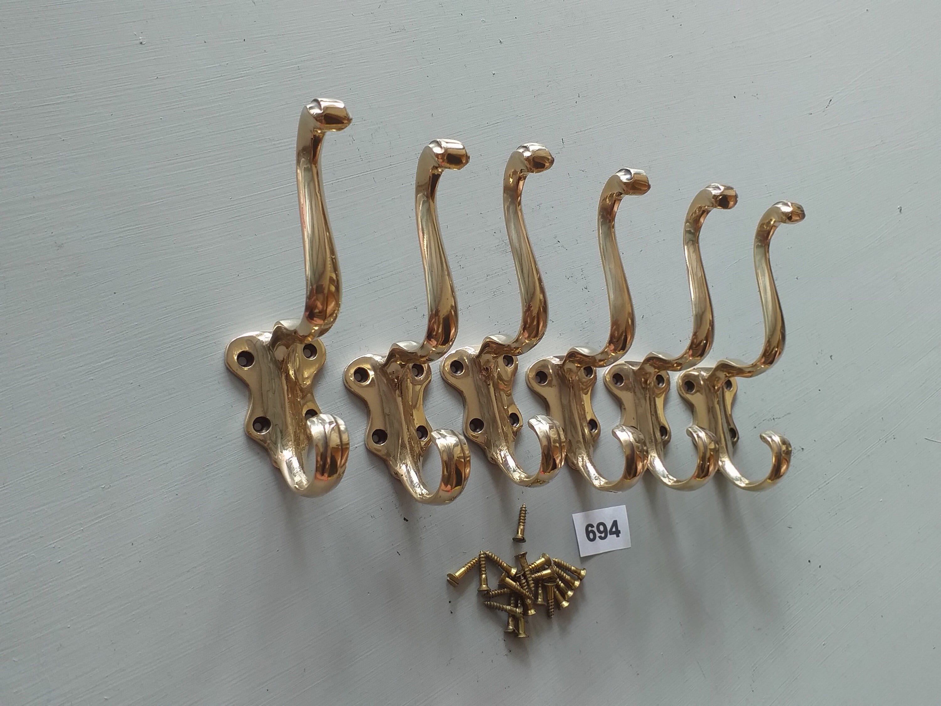 6 Stylish Art Nouveau Vintage Style Solid Brass Coat Hooks NOT ...
