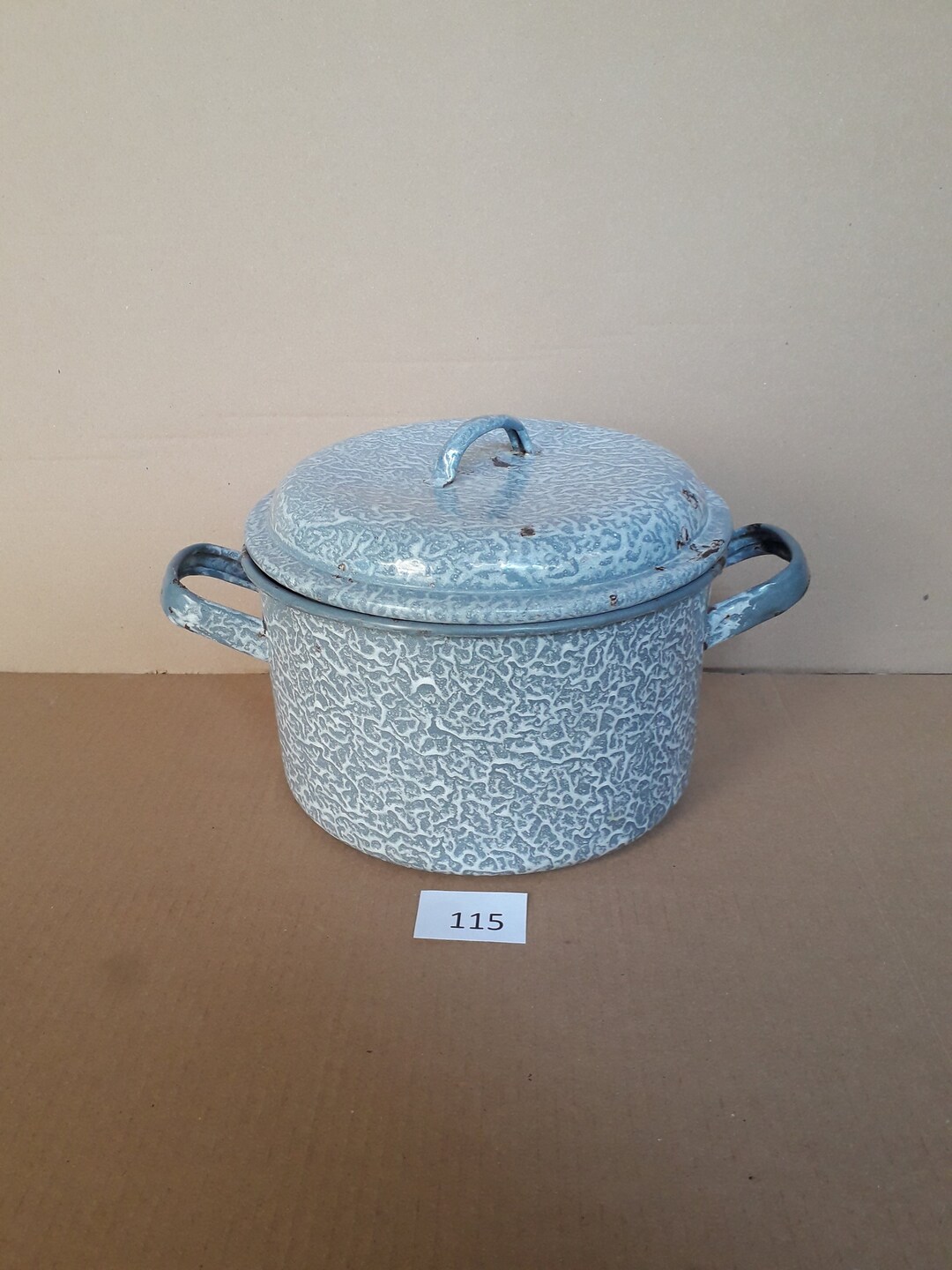 Vintage Enamel Large Saucepan With Lid Graniteware Enamelware - Etsy