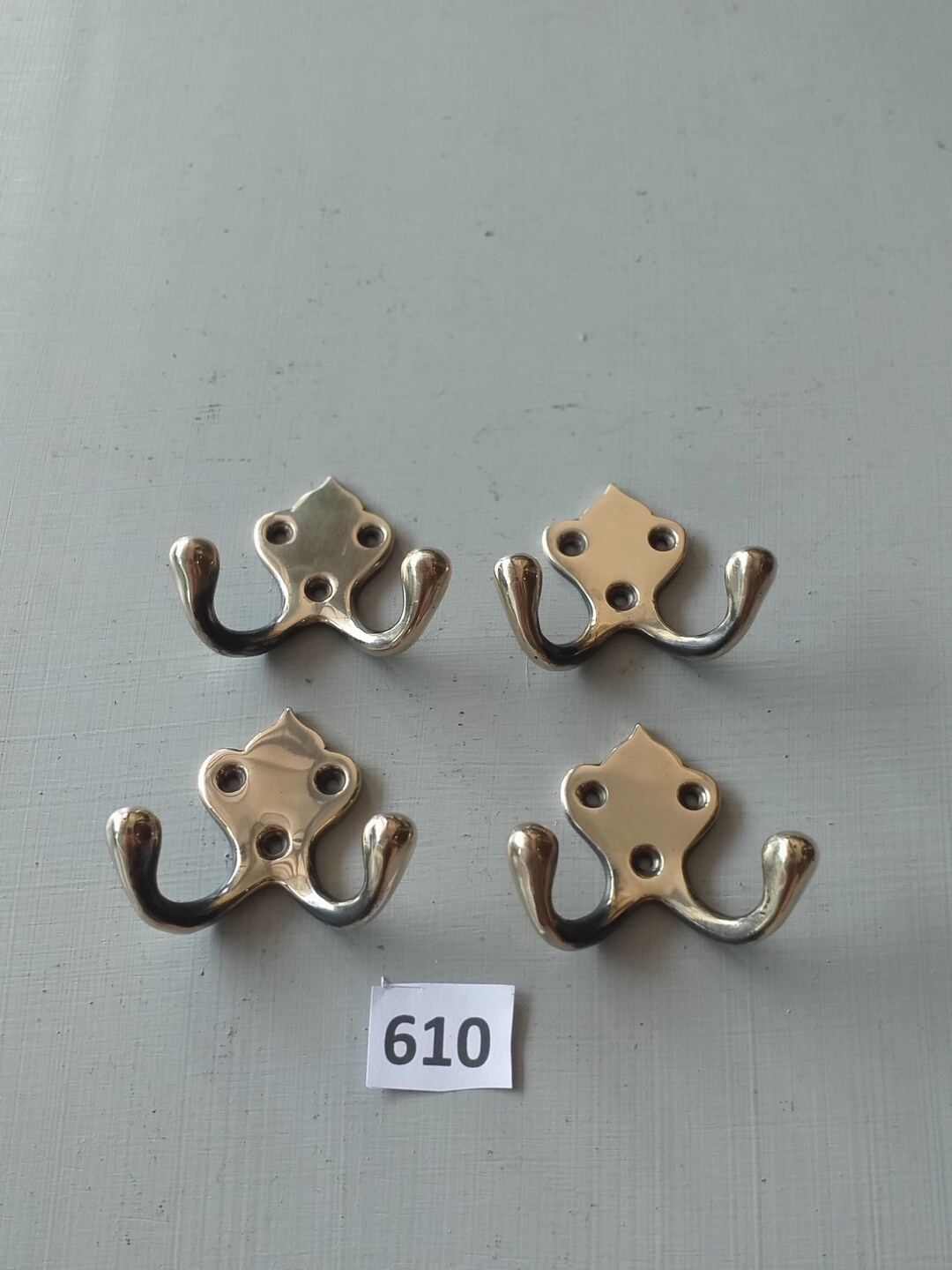 4 Vintage Solid Brass Double Coat Hooks Antique Brass Coat Hooks NOT ...