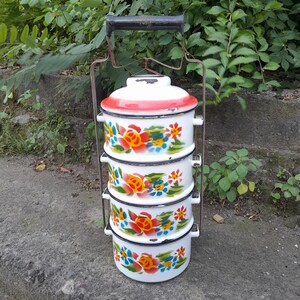 Vintage Enamelware Large Tiffin With Floral Design in Bright Vintage ...
