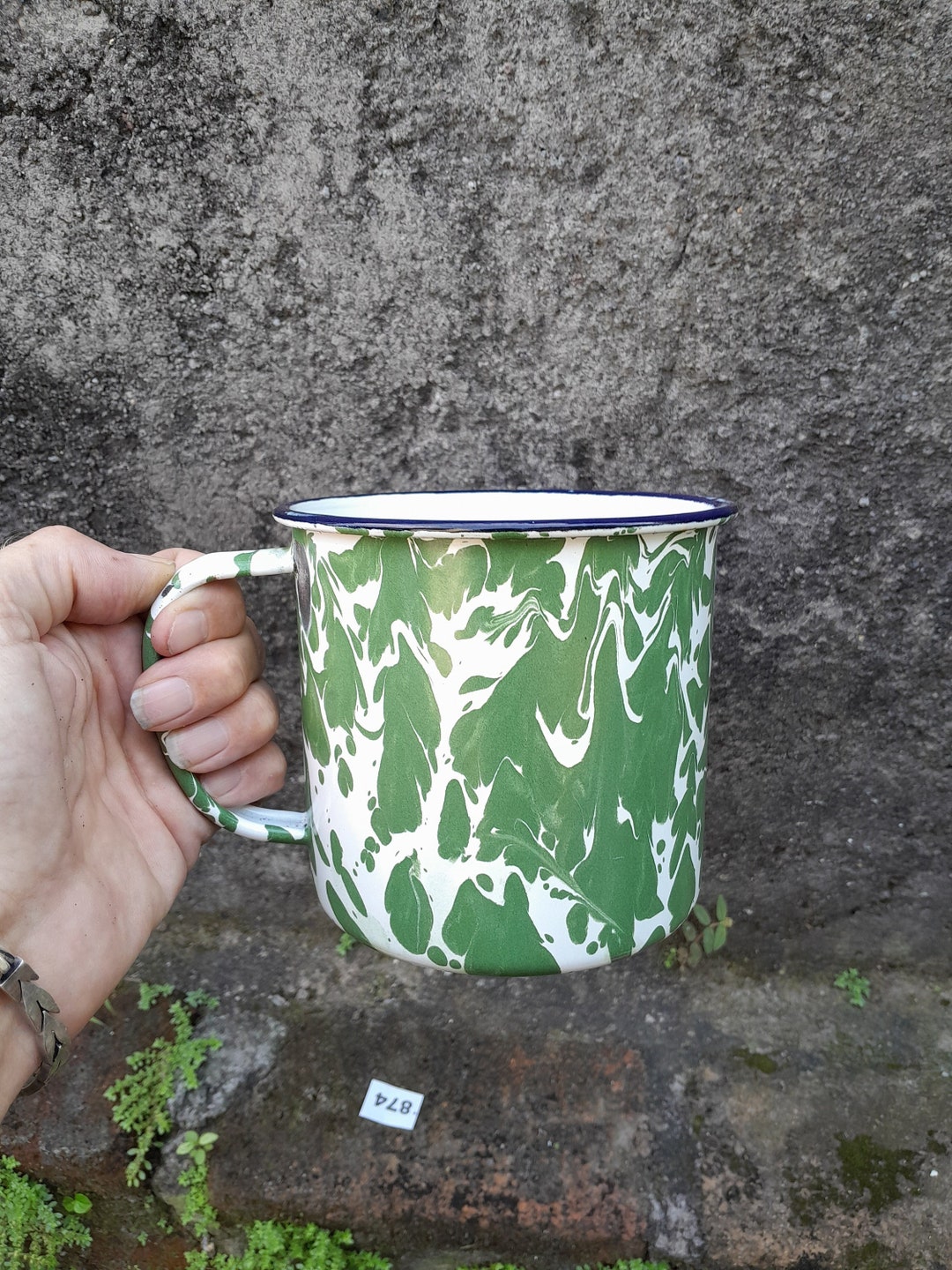 Vintage GIANT Sized Green Splatter Enamelware Mug Clean Inside 1950s - Etsy