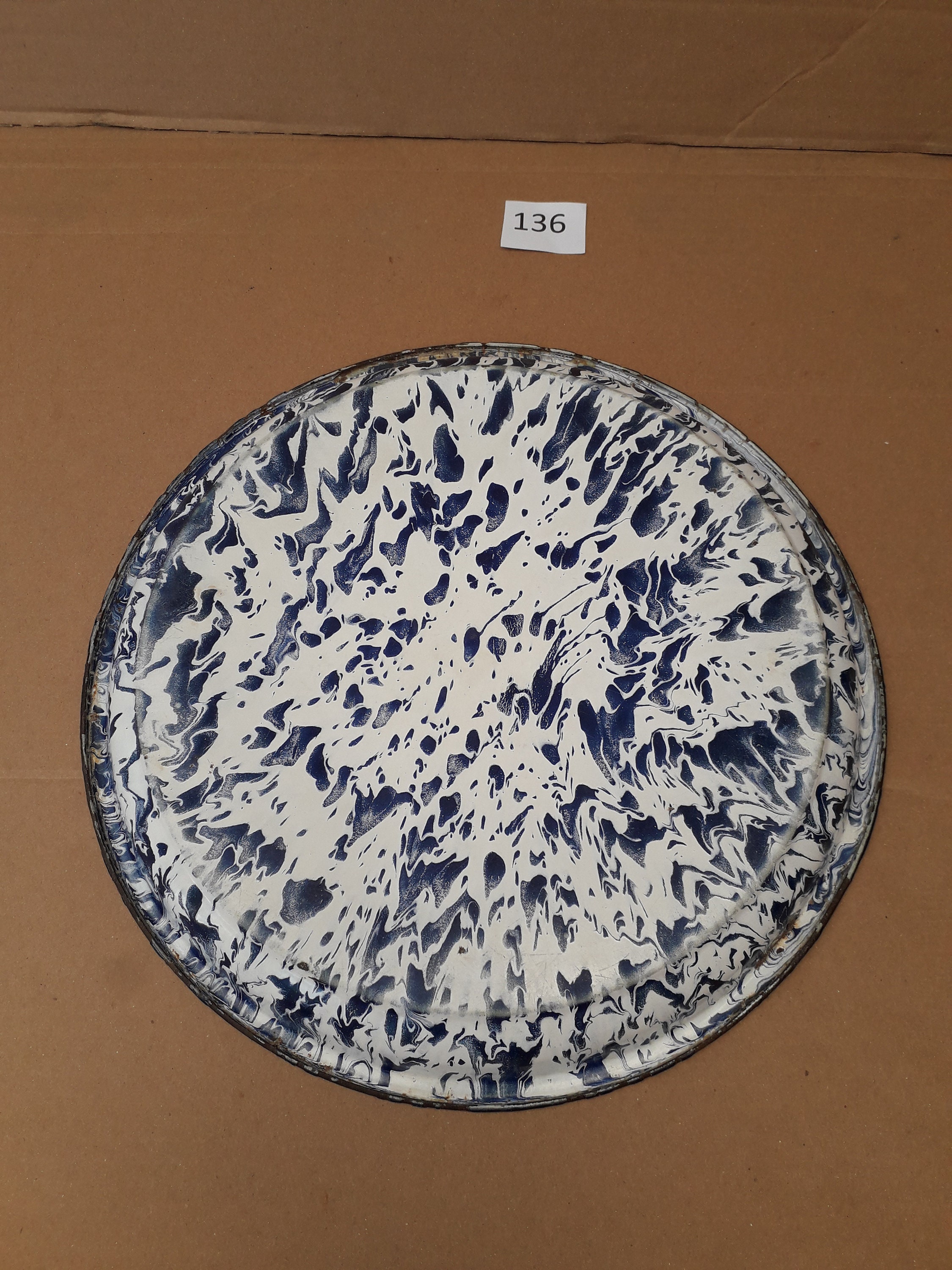 Vintage Blue Splatter Enamel Tray Blue Swirl Enamelware - Etsy