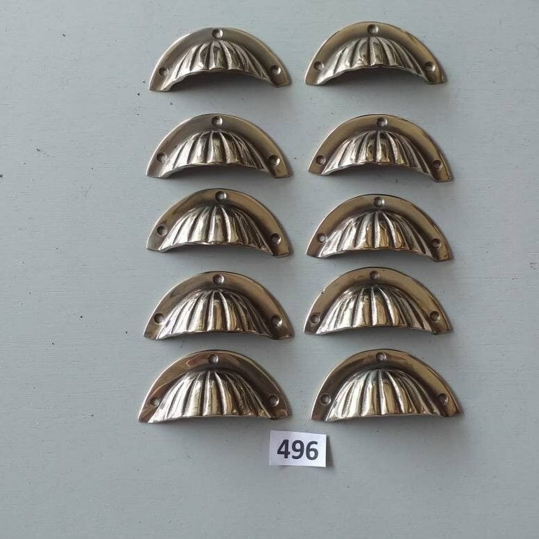 10 Small Vintage Reclaimed Solid Brass Shell Design D Cup Draw Pull ...