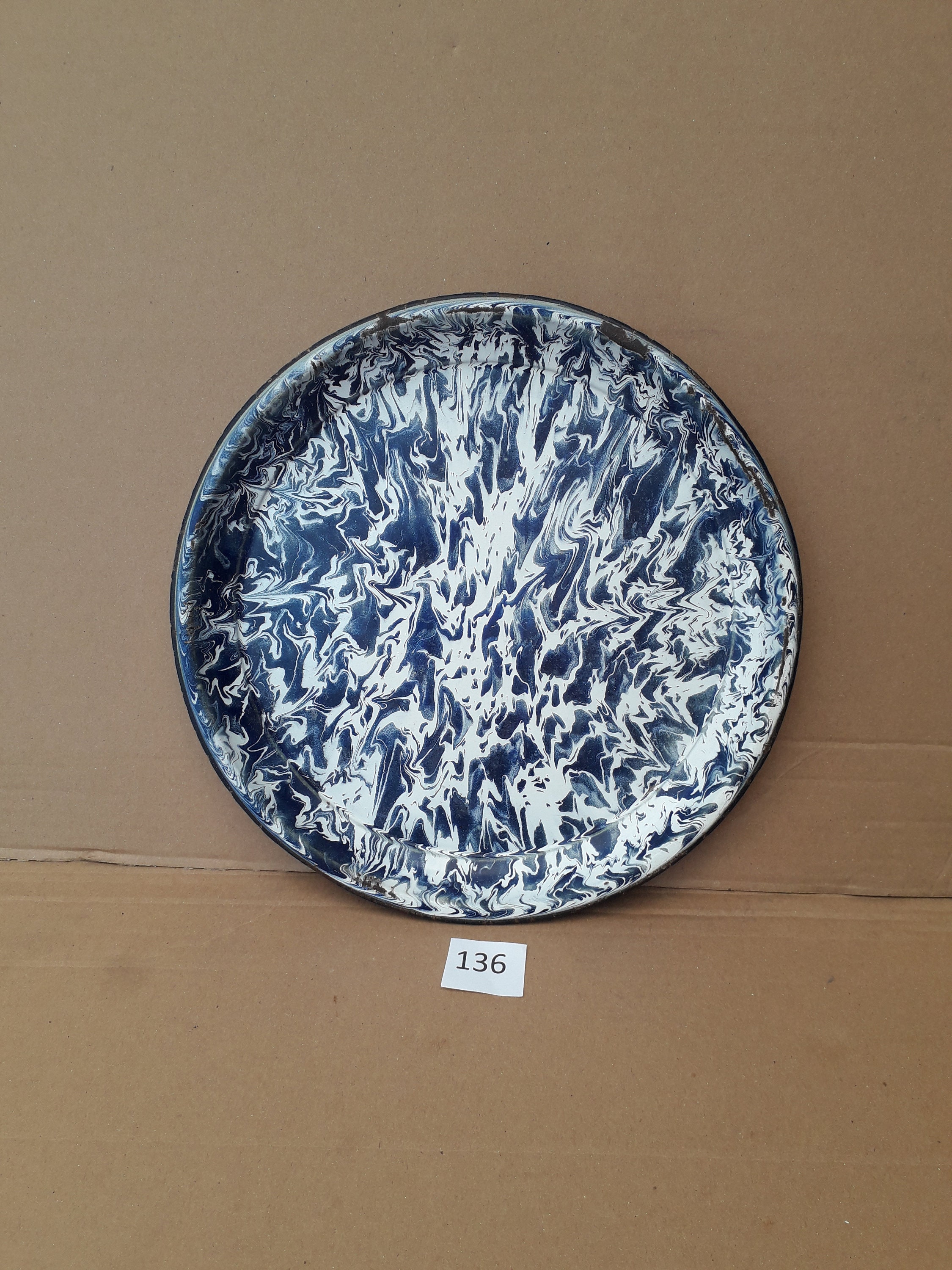 Vintage Blue Splatter Enamel Tray Blue Swirl Enamelware - Etsy