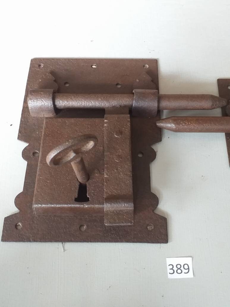 2 Vintage Large Iron Door Locks With Sliding Locking Bolts 1 Right Hand ...