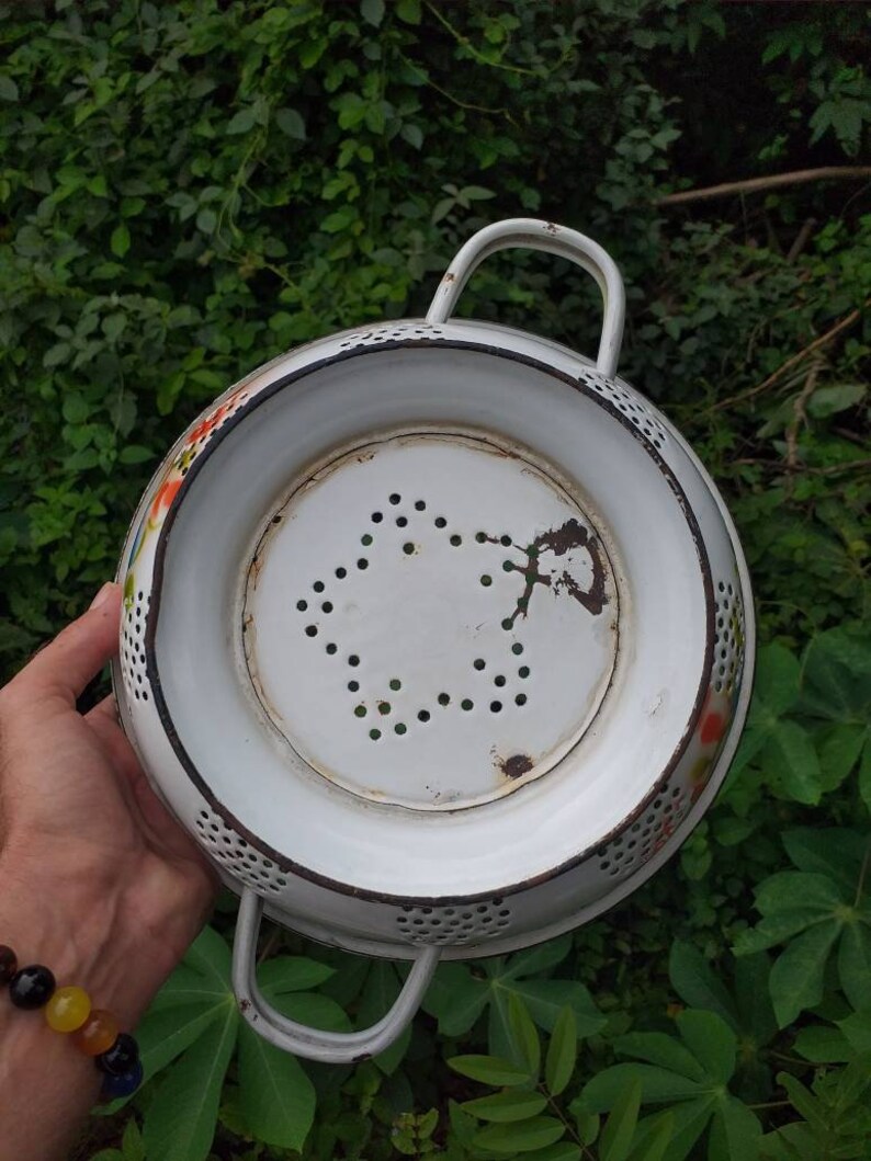 Vintage Enamelware Colander Strainer With Floral Design 1950s - Etsy