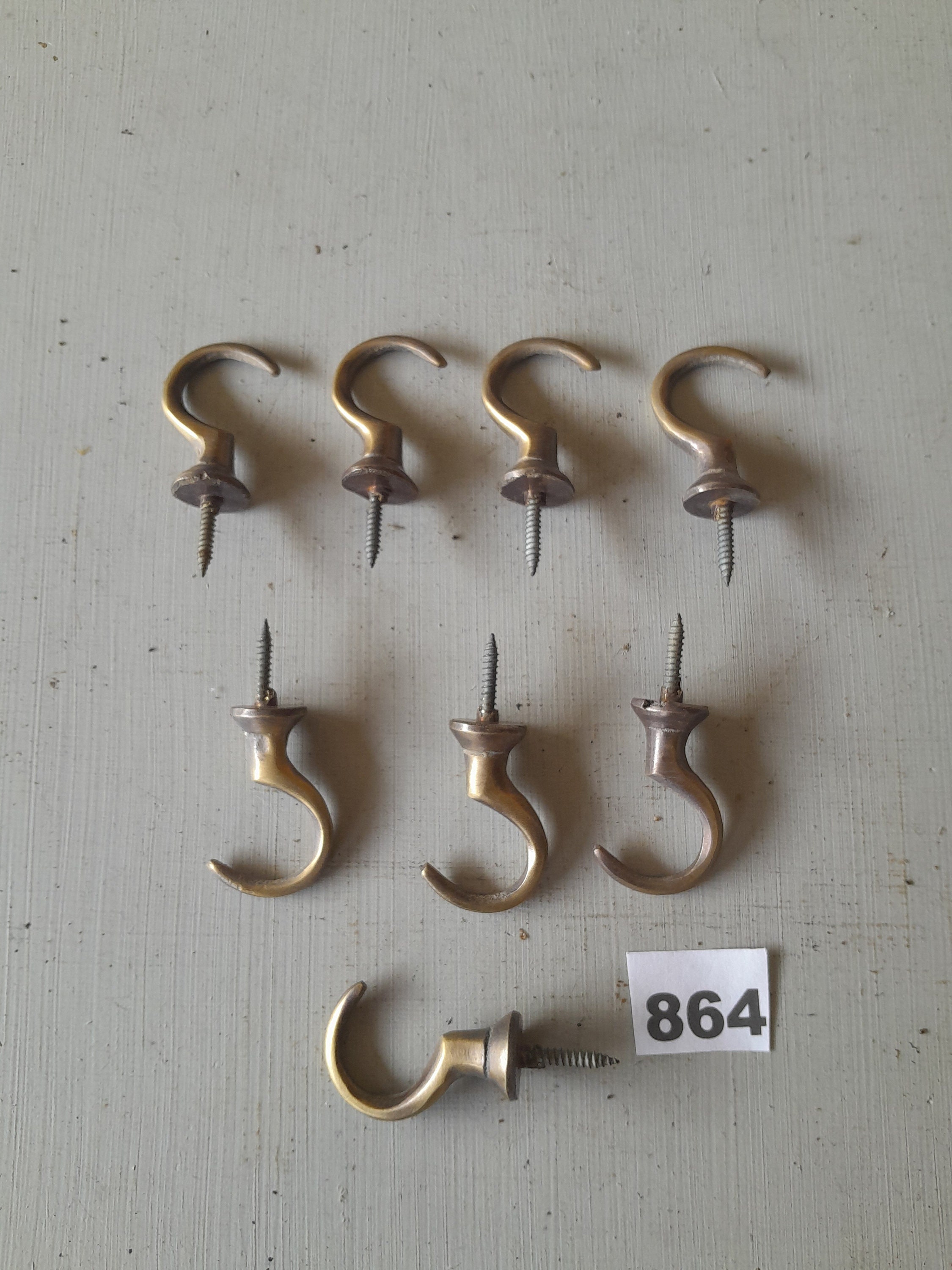 8 Heavy Cast Brass Vintage Style Victorian Design Cup or Mug Hooks in a ...