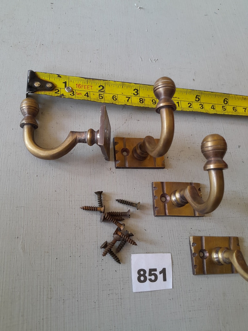 4 Vintage Style Heavy Cast Brass Victorian Design Coat Hooks in a AGED ...