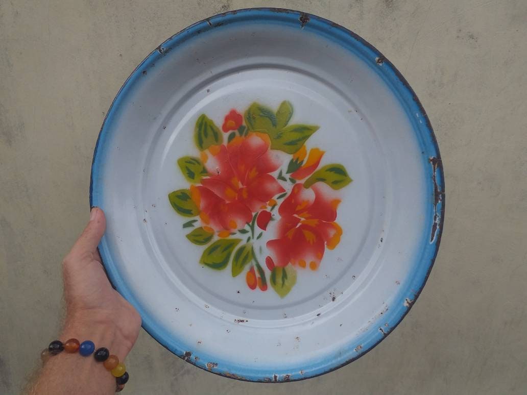 Vintage Enamel Tray Enamelware Kitchenware Shabby Chic - Etsy
