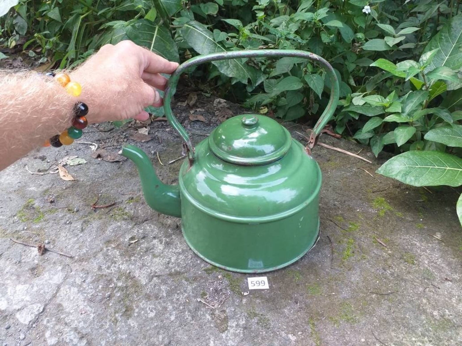 Vintage Extra Large Green Enamelware Kettle With Swing Over Handle ...