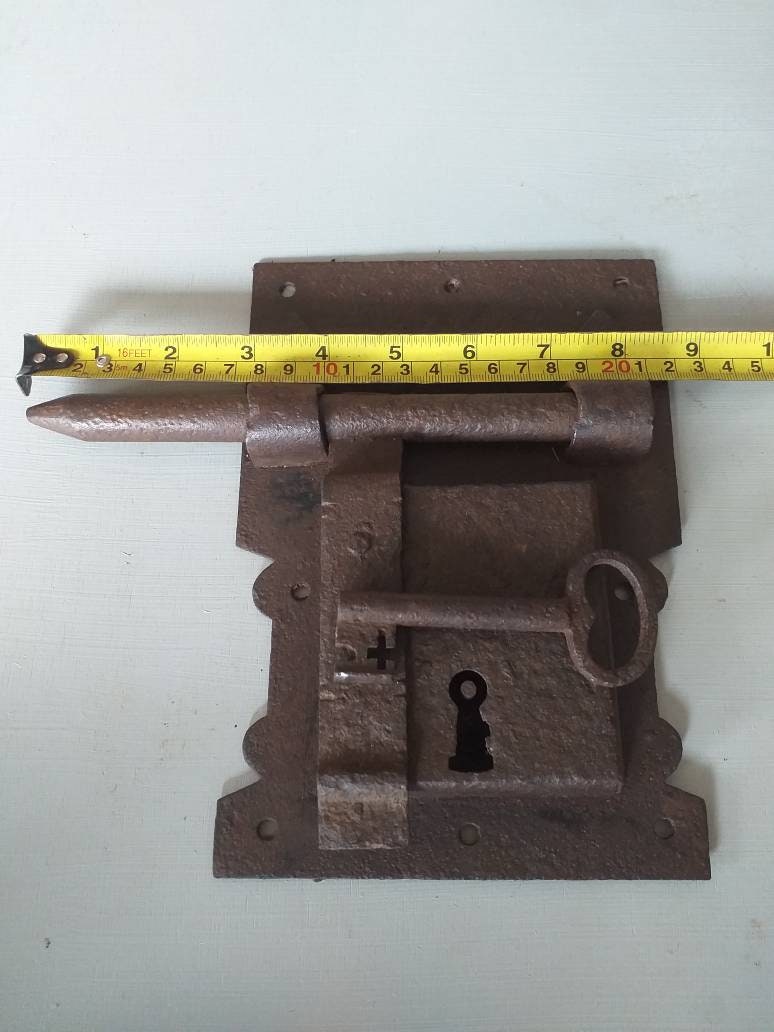 2 Vintage Large Iron Door Locks With Sliding Locking Bolts 1 Right Hand ...