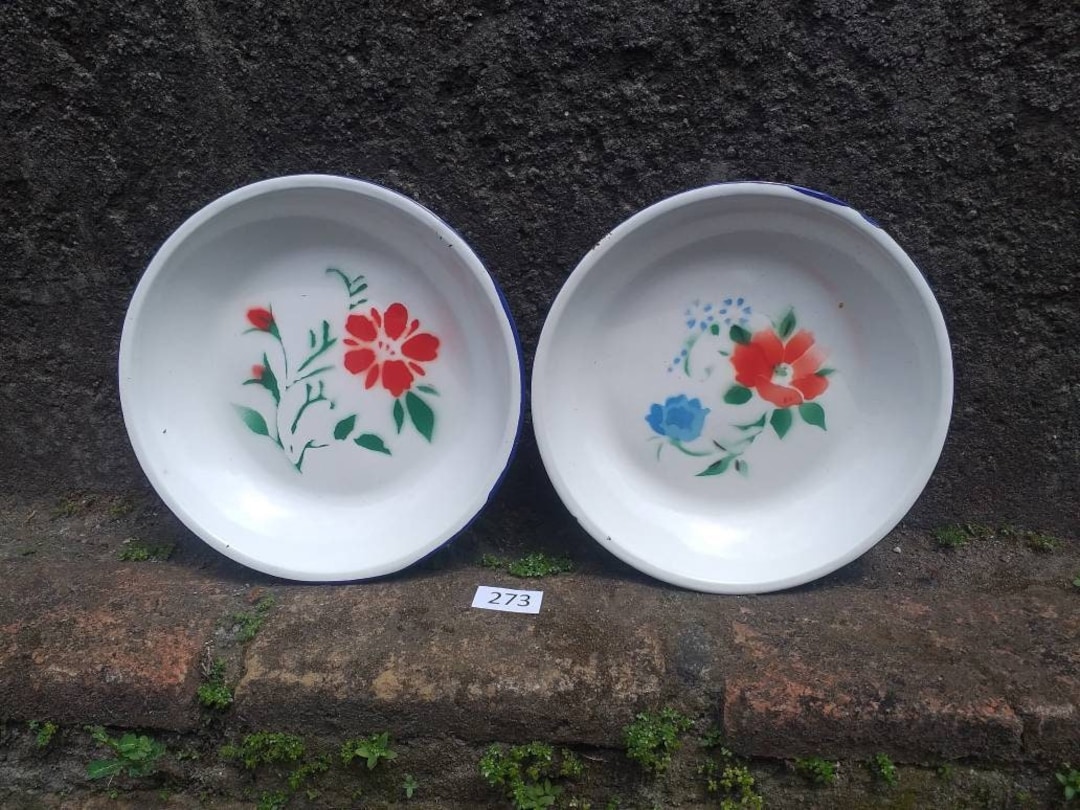 2 Vintage Enamelware Plates by Bumper Harvest - Etsy