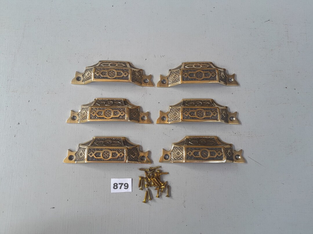 6 Vintage Style Heavy Cast Brass Ornate Victorian Design Large Cabinet ...