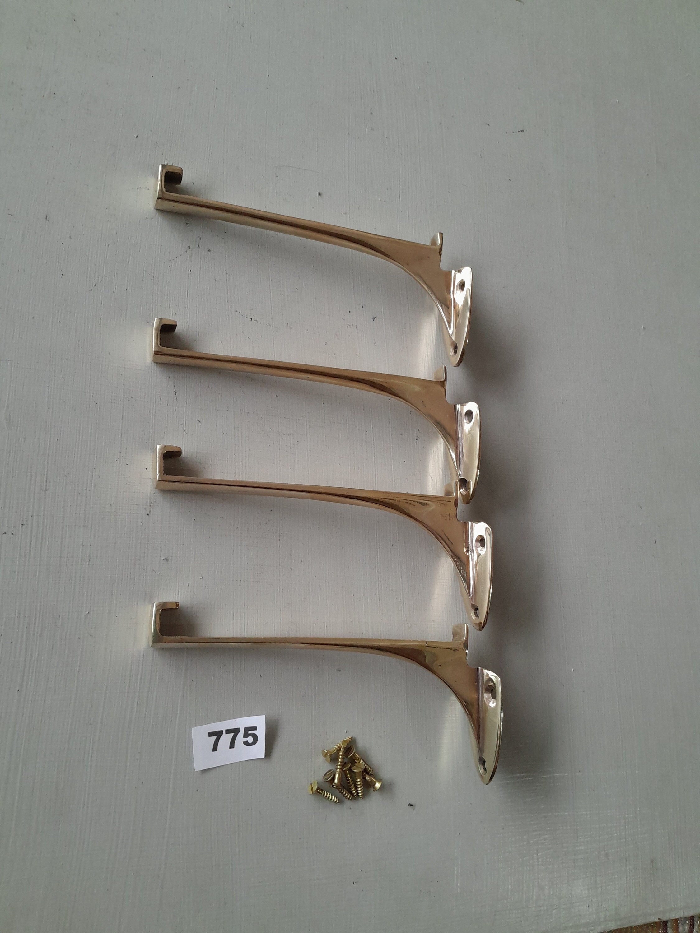 2 Pairs of 5 Inch Vintage Style Cast Brass Glass Shelf Brackets NOT ...