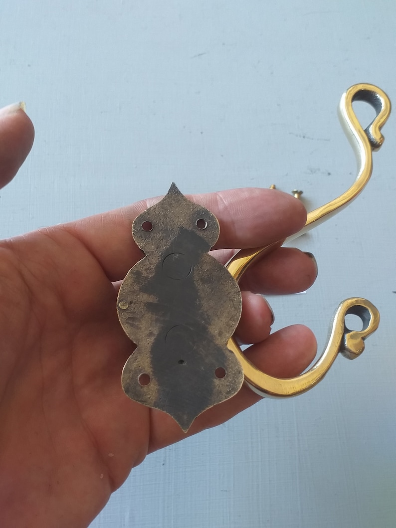 Vintage Style Large Solid Brass Folding Coat Hooks NOT Lacquered or Coated Includes FREE Solid ...