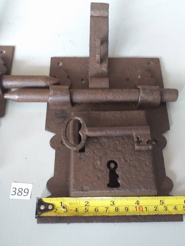 2 Vintage Large Iron Door Locks With Sliding Locking Bolts 1 Right Hand ...