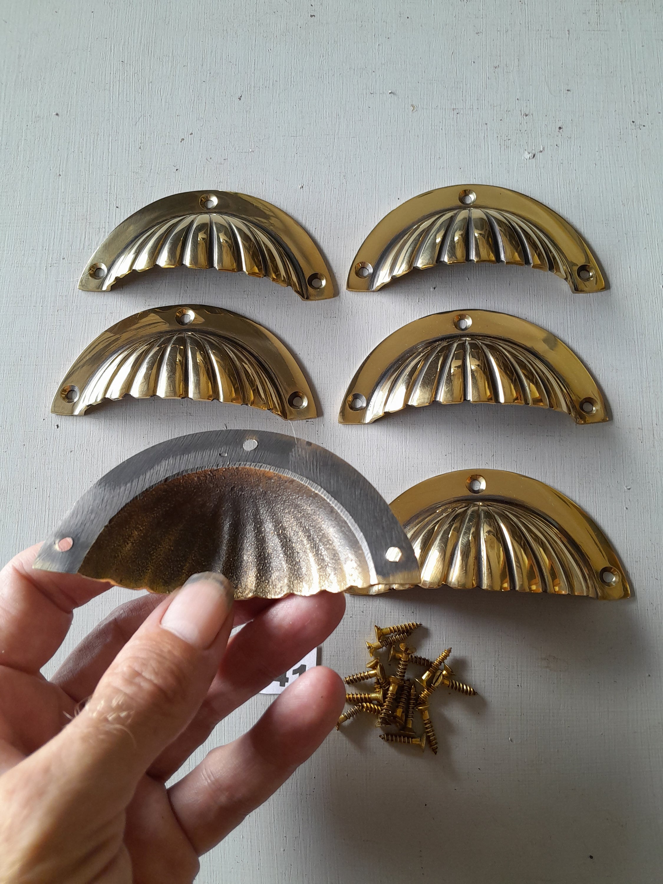 6 Vintage Style Heavy Cast Brass Victorian Shell Design Large D Cup ...