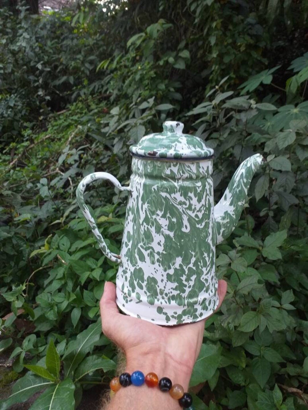 Vintage Green Swirl Enamelware Coffee Pot Green Splatter Very Clean ...