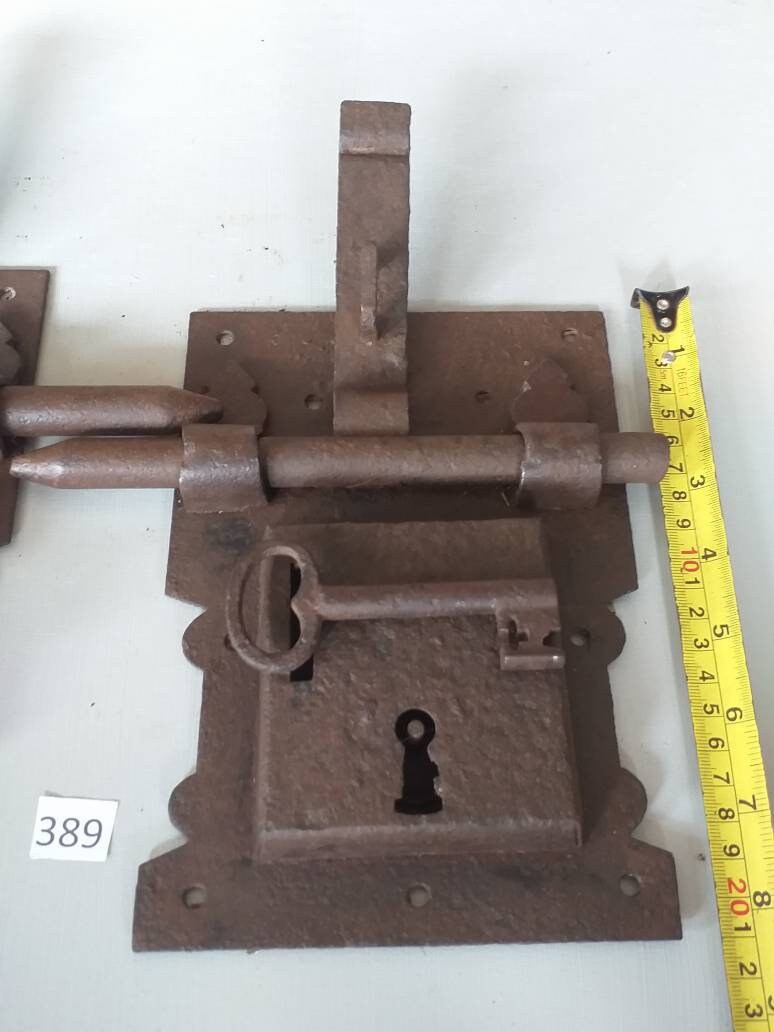 2 Vintage Large Iron Door Locks With Sliding Locking Bolts 1 Right Hand ...