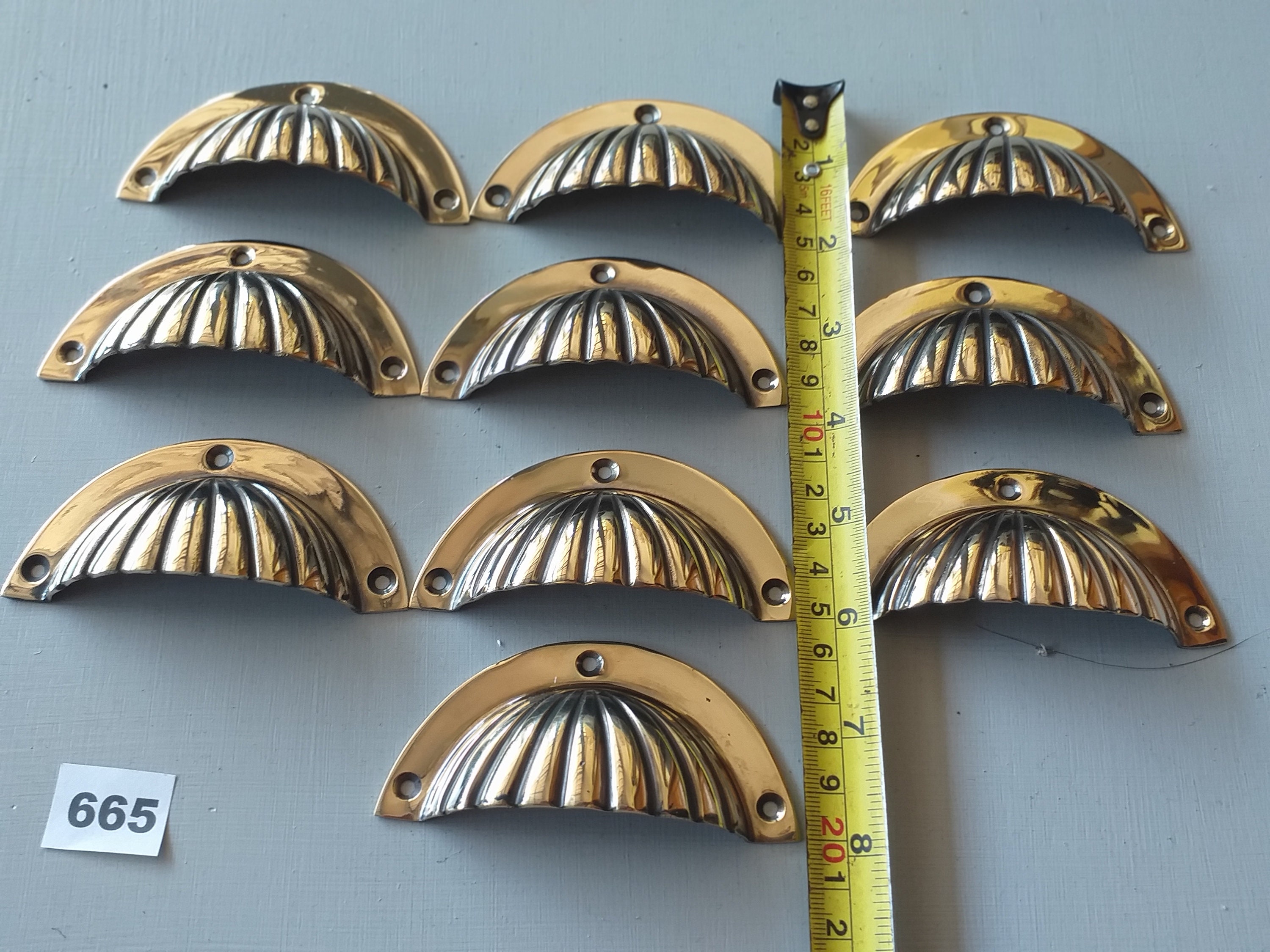 10 Vintage Style Heavy Cast Brass Shell Design D Cup Draw Pull Handles ...