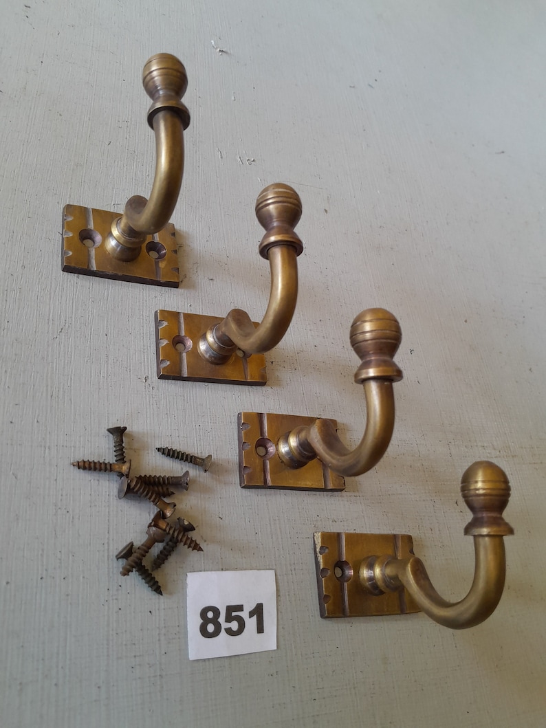 4 Vintage Style Heavy Cast Brass Victorian Design Coat Hooks in a AGED ...