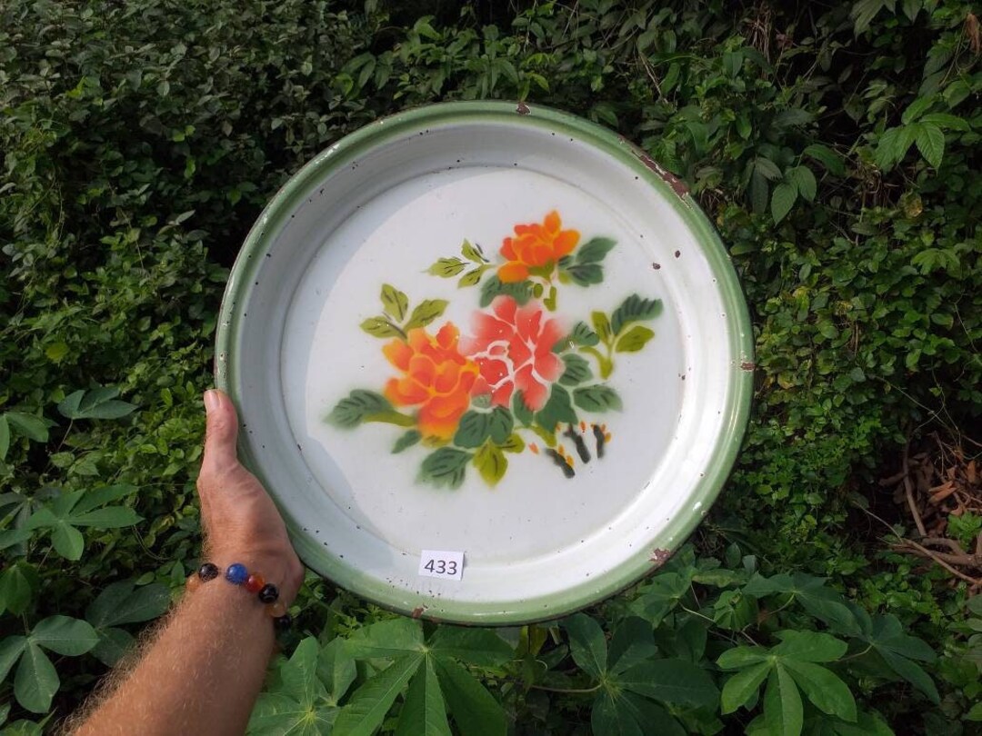 Vintage Large Enamelware Tray With Floral Design in Bright Vintage ...