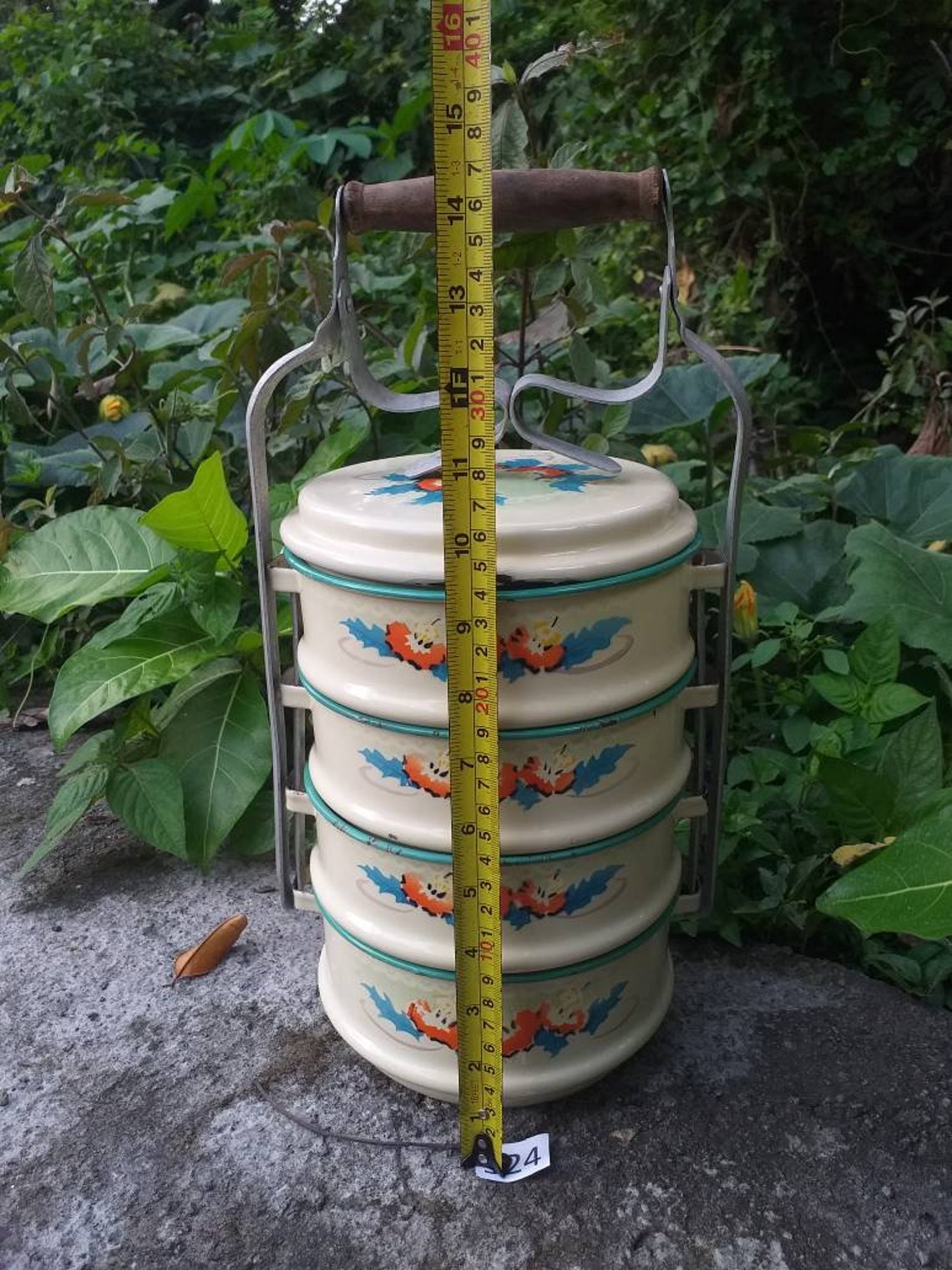 Vintage Cream Enamelware Tiffin With Floral Design 1950s Vintage Enamel ...