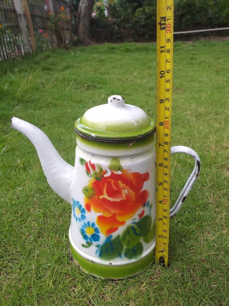 Vintage Enamelware Coffee Pot With Floral Design 1950s - Etsy