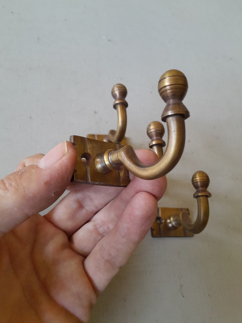 4 Vintage Style Heavy Cast Brass Victorian Design Coat Hooks in a AGED ...