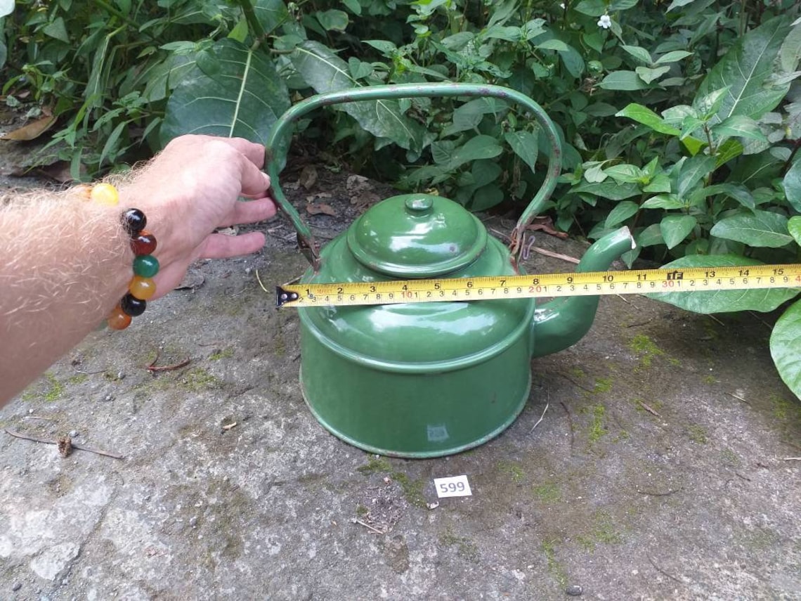 Vintage Extra Large Green Enamelware Kettle With Swing Over Handle ...