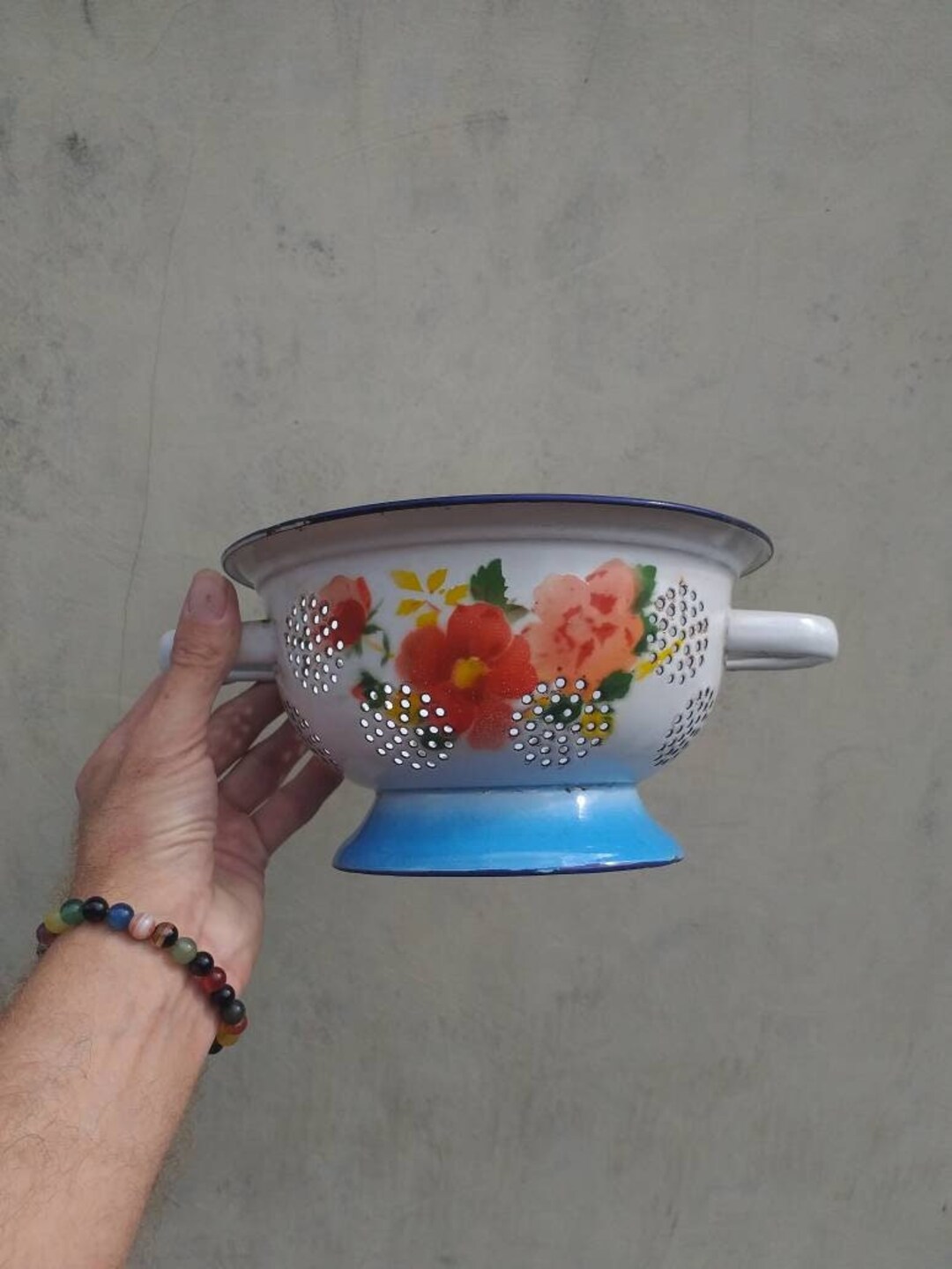 Vintage Enamelware Colander Strainer With Floral Design 1950s - Etsy