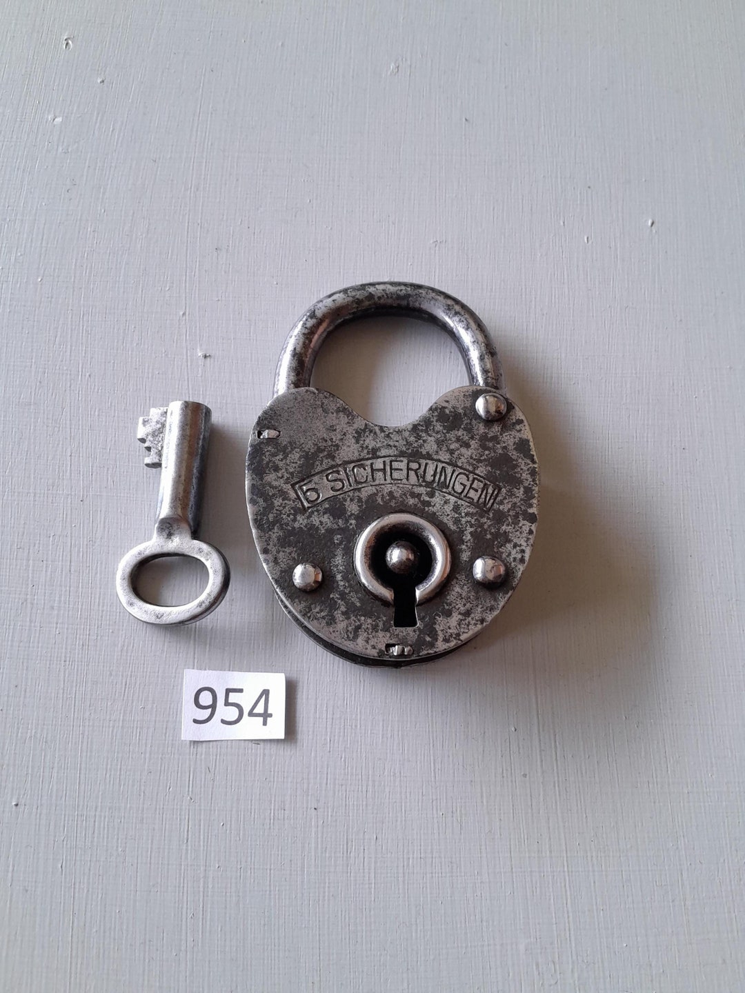Vintage Large 5 SICHERUNGEN Steel Padlock Made in Germany With Original ...