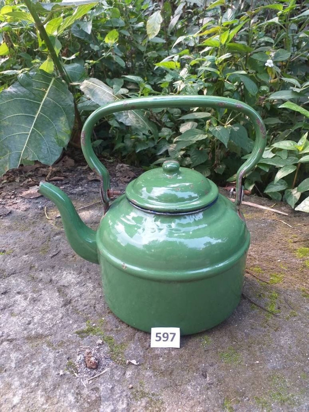 Vintage Medium Green Enamelware Kettle With Swing Over Handle 1940s - Etsy